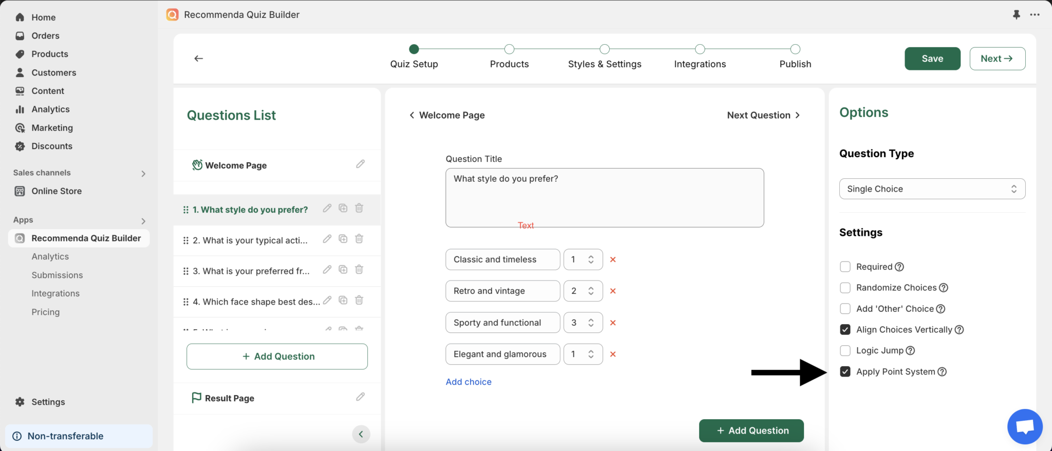 How to Apply Point System to Shopify Quiz - Recomma - Product Quiz Builder