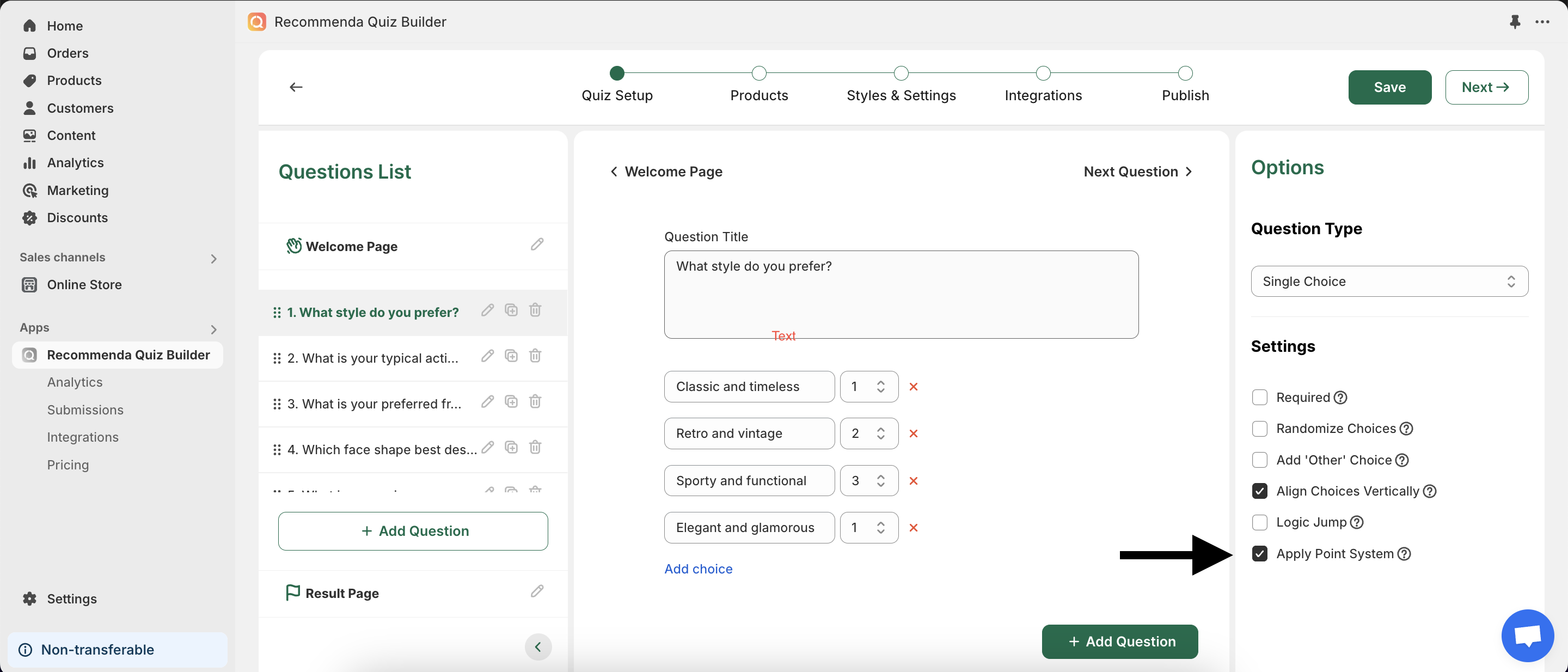 How to Apply Point System to Shopify Quiz - Recomma - Product Quiz Builder