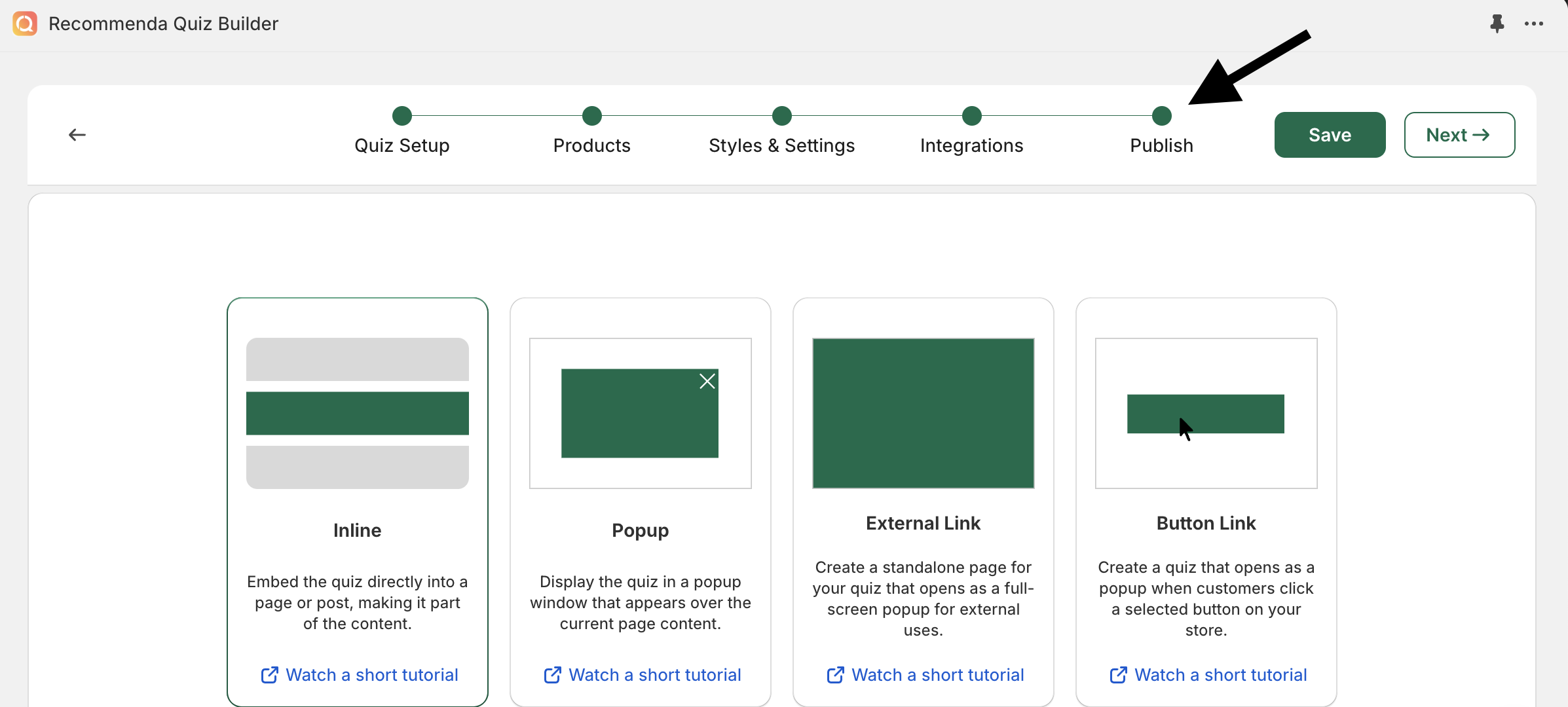 Publish Types Explained - Recomma - Product Quiz Builder