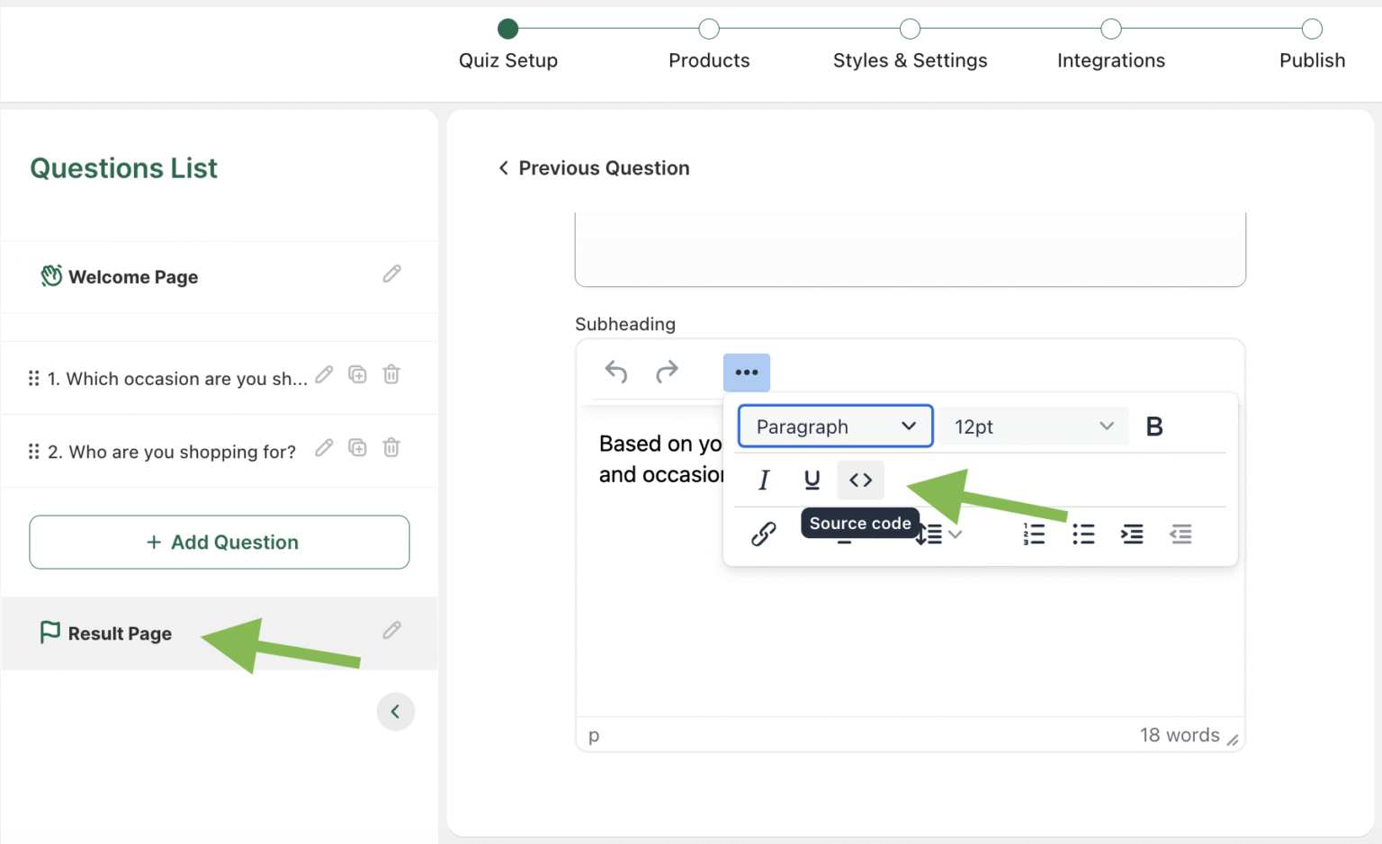 Customize Your Result Page Subheading with HTML (with Examples) - Recomma - Product Quiz Builder
