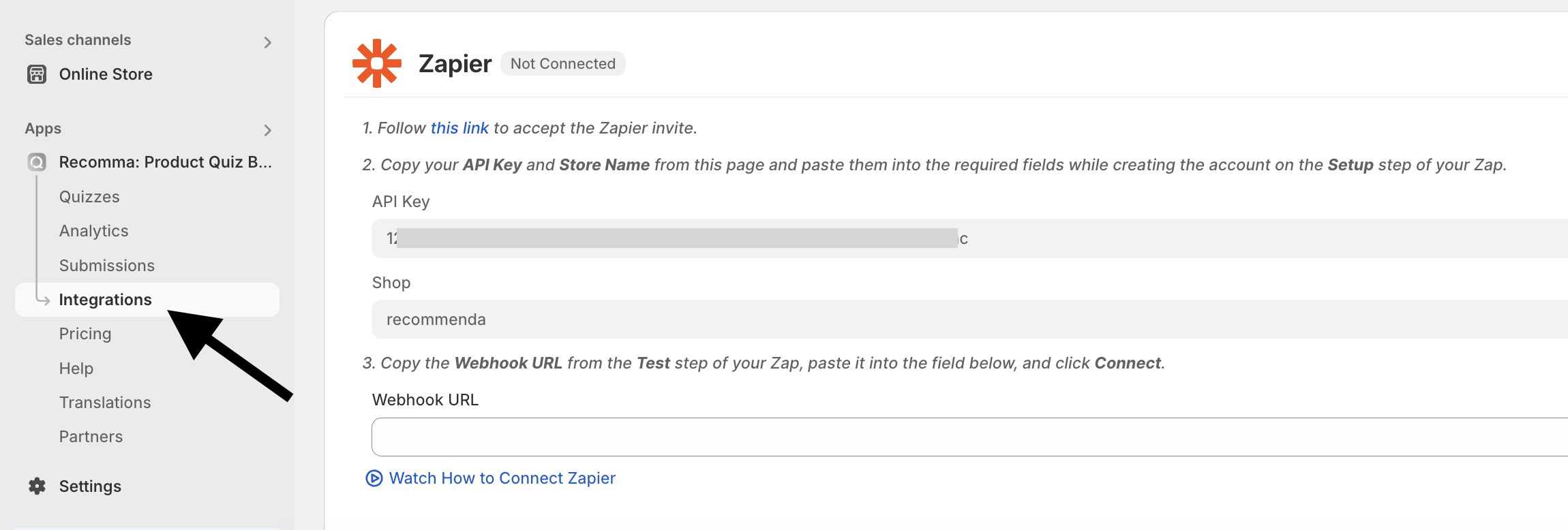 How to Connect Recomma Quiz Builder to Zapier - Recomma - Product Quiz Builder